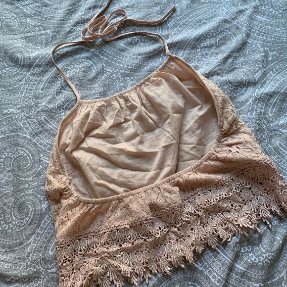 Tobi | Tops | Pale Pink Lace Tobi Halter Tie Cropped Top | Poshmark
